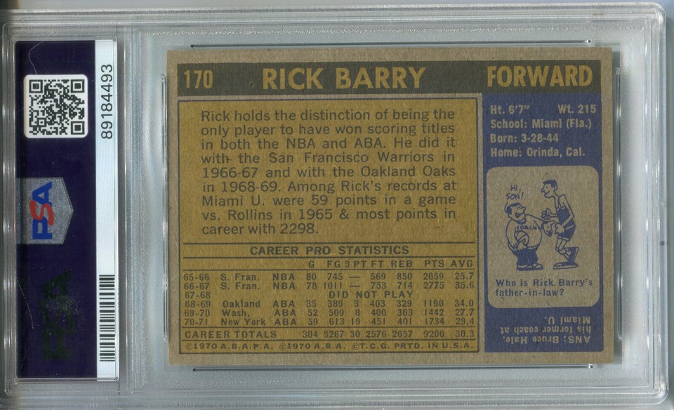 1971 Topps #170 Rick Barry Rookie PSA 8 NM-MT New York Nets | eBay