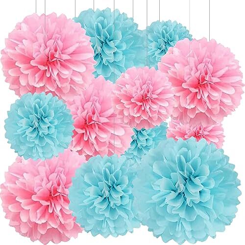 12 Pcs Pink Blue Tissue Paper Pom Poms for Gender Reveal Party Ceiling ...