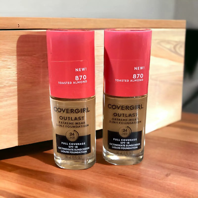 2~ COVERGIRL Outlast Extreme Wear 3-in-1 Foundation 870 Toasted Almond ...