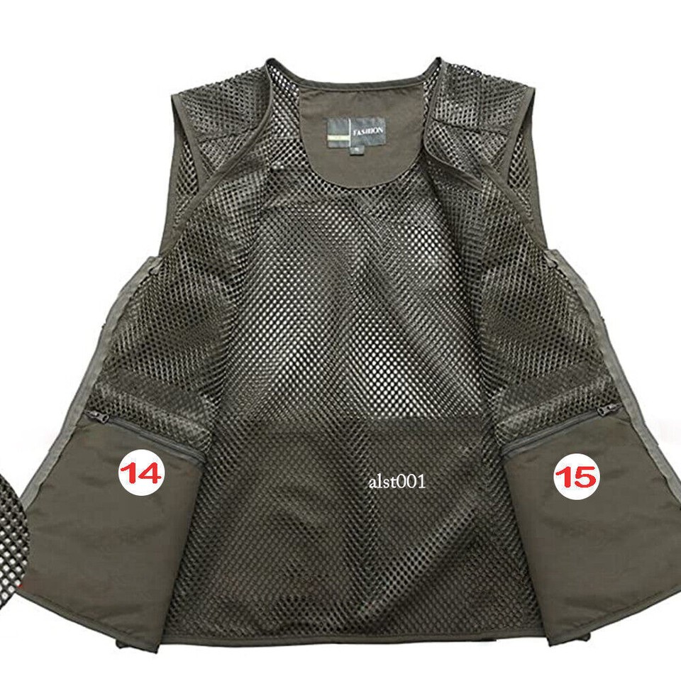 Mens Mesh Multi Pocket Journalist Photographer Fishing Vest Waistcoat ...
