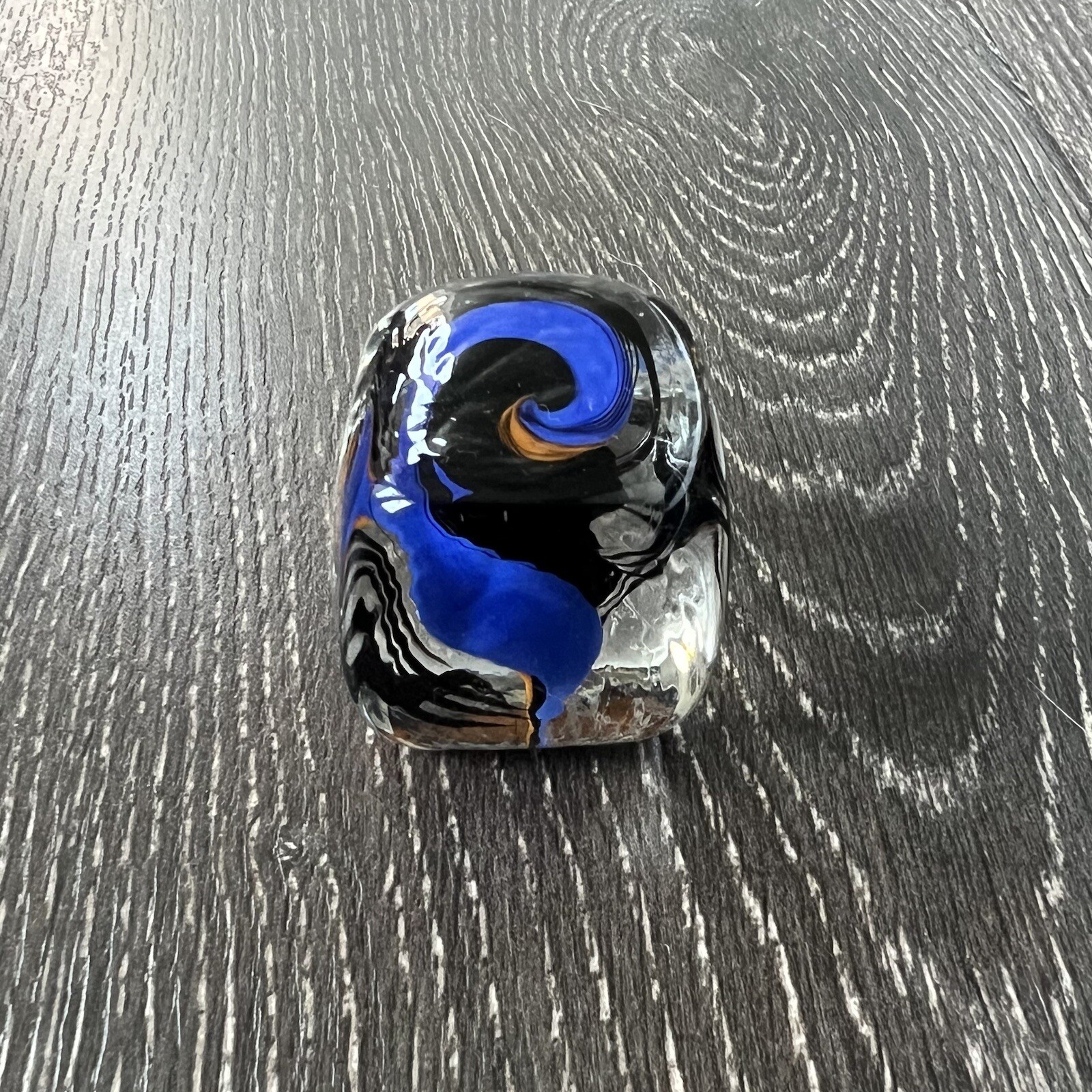 RARE SQUARE Shooter Rolf Wald Art Glass Cube Dice Blue Black & Orange ...