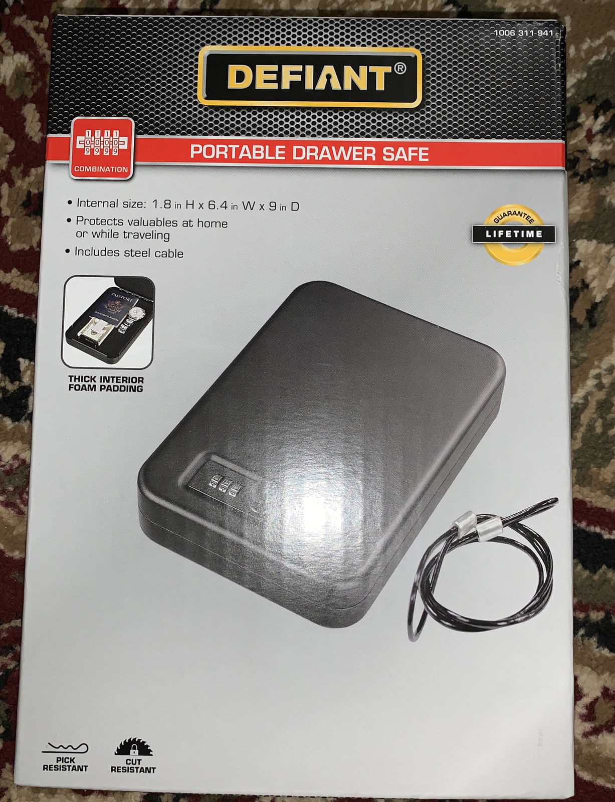 Defiant Portable Drawer Safe 3 Digit Combo Lock W/ Steel Cable To Secure Unit | eBay