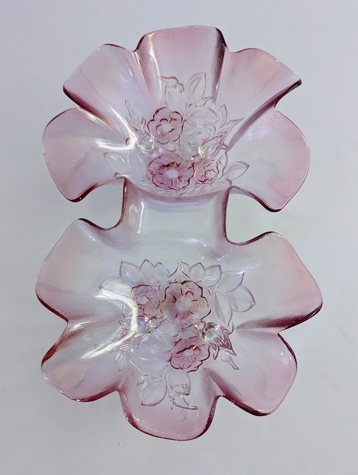 Mikasa ROSELLA Pink Ruffled Floral Divided Double Serving Candy Bowl 11 ...