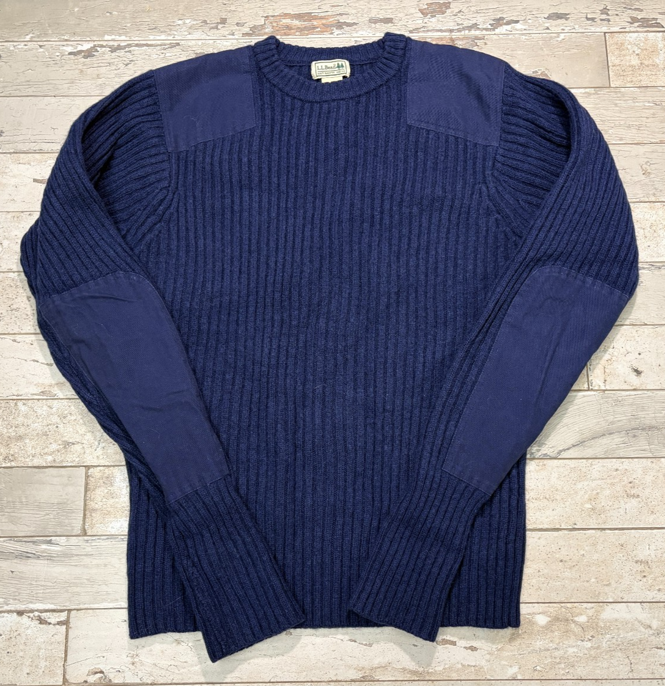 VTG LL Bean Commando Sweater MED Blue Crewneck 100% Merino Lamb's Wool ...