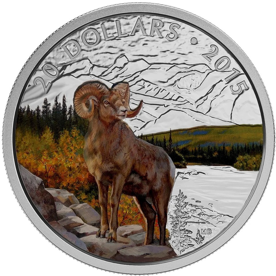 Canada 2015 $20 Bighorn Sheep Fine Silver Coin Complete RCM Packaging ...