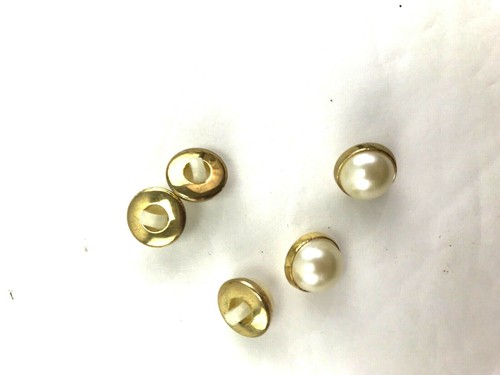 Vintage set of 5 gold rimmed pearl shank buttons sewing craft scrapbook ...
