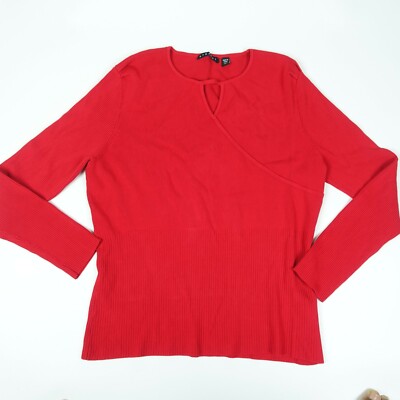 Strazzi Womens Cut Out Sweater Stretch Knit Top Red Wrap Style Fitted ...