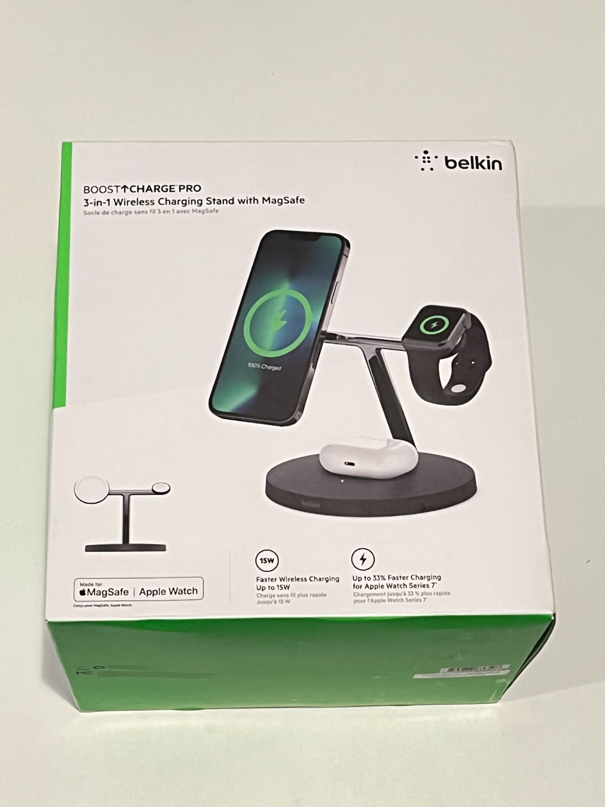 Belkin Boost Charge Pro 3-in-1 Wireless Charging Stand w/ Magsafe Black ...