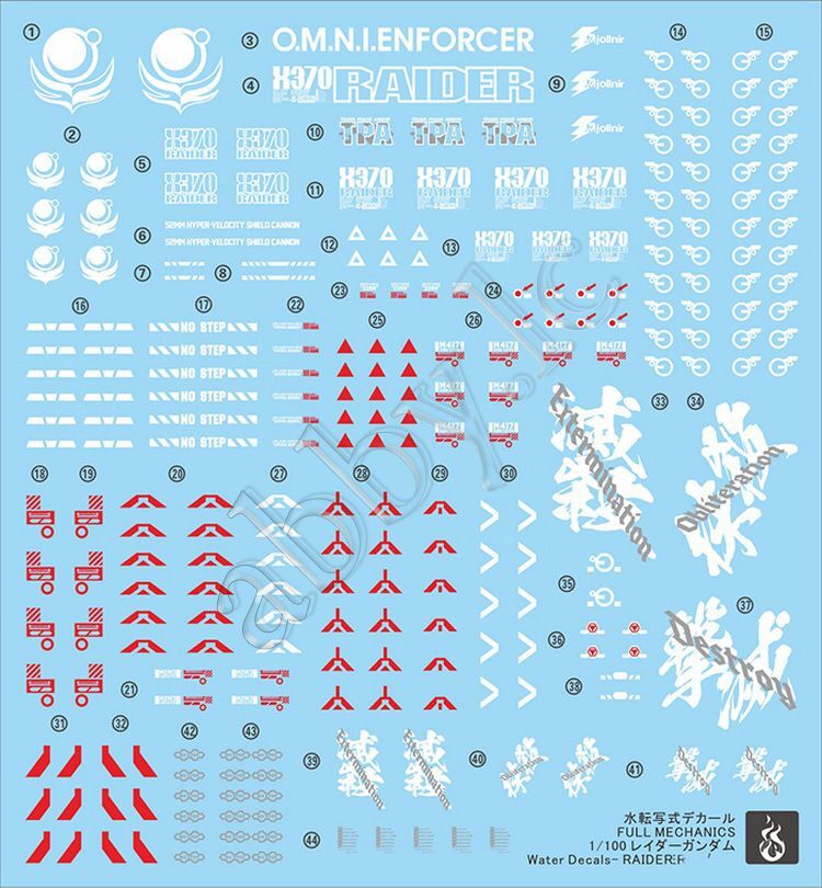 for Full Mechanics 1/100 GAT-X370 Raider Water UV Light-Reactive Decal ...