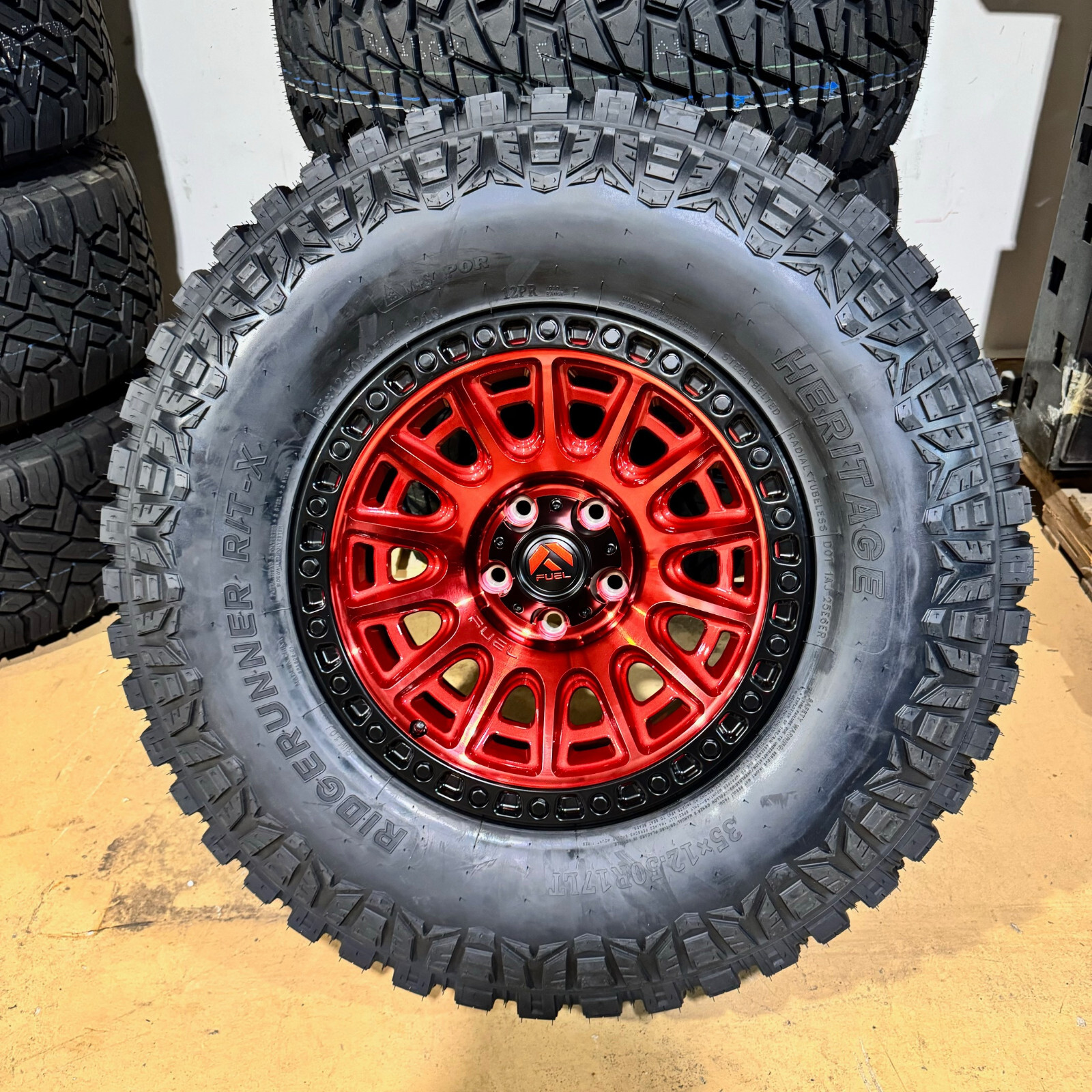4 17x9 Fuel D834 Cycle Red Wheels 35" AT RT Tires 5x5 Jeep Wrangler JK ...
