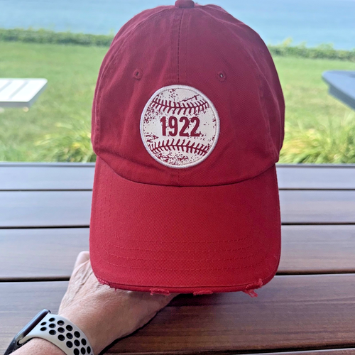 1922 Baseball on Red Cotton Distressed Hat Cap Hook Loop Cotton State ...