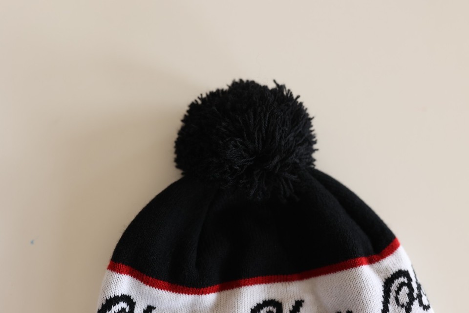 Obey Black White Red Pom Winter Beanie Stocking Cap Obey Spell out Logo ...
