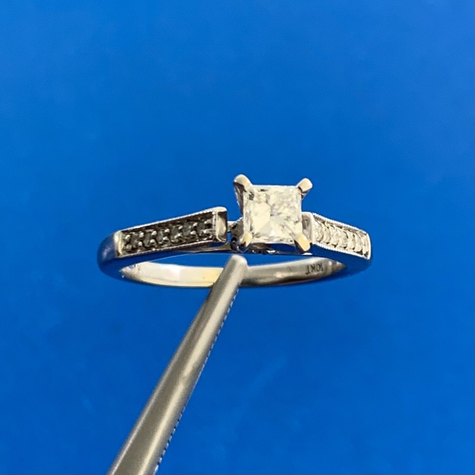 10K White Gold GSI Graded Princess Diamond Accented Engagement Ring | eBay