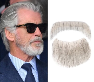 Gray Grey White Beard moustache goatee for men stick on+3pcs of ...