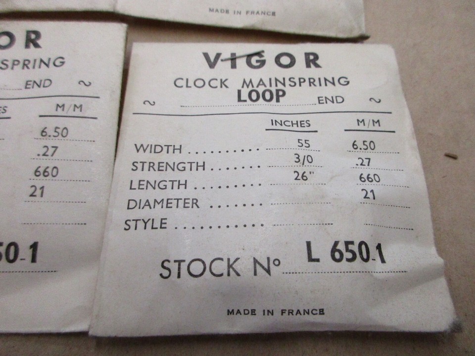 Lot of 4 Vigor Clock Mainsprings L 650.1 Loop End Watchmaker Repair ...