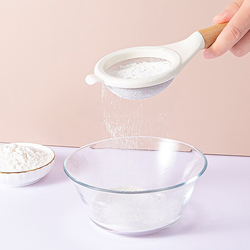 Wooden Handle Sieve Stainless Steel Fine Mesh Flour Sifter Colander ...