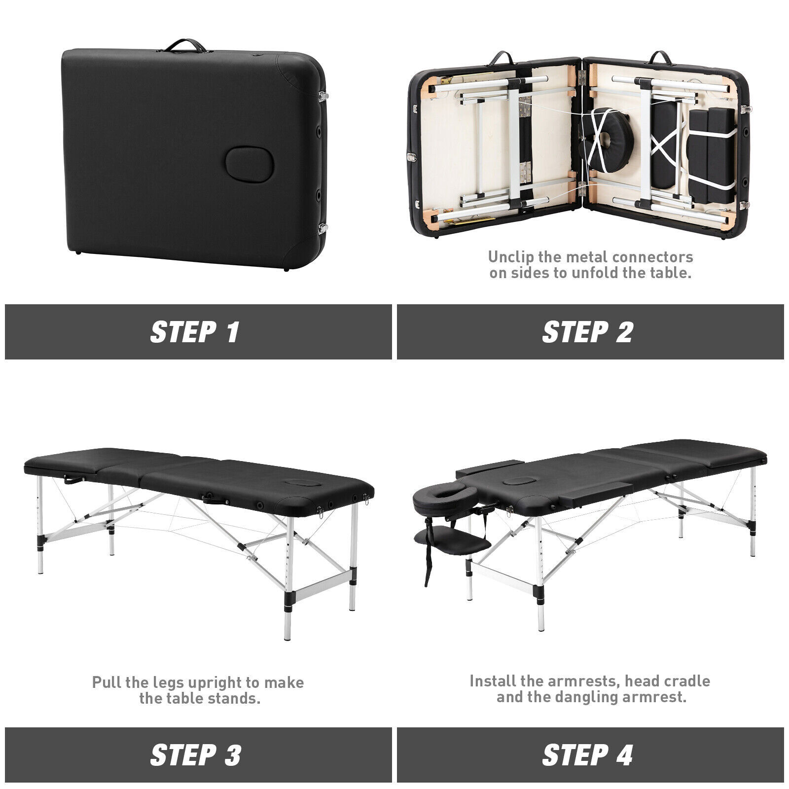 Massage Table Portable Aluminium/Wooden 2/3 Fold Bed Therapy Waxing 55 ...