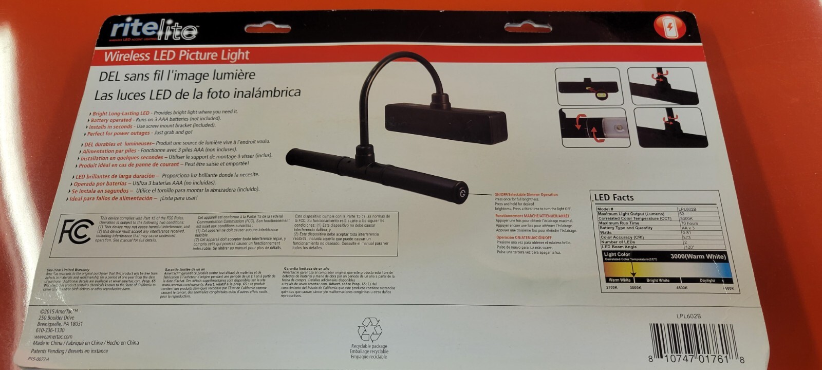 Rite Lite Wireless LED Picture Light # LPL602B 53 Lumens | eBay