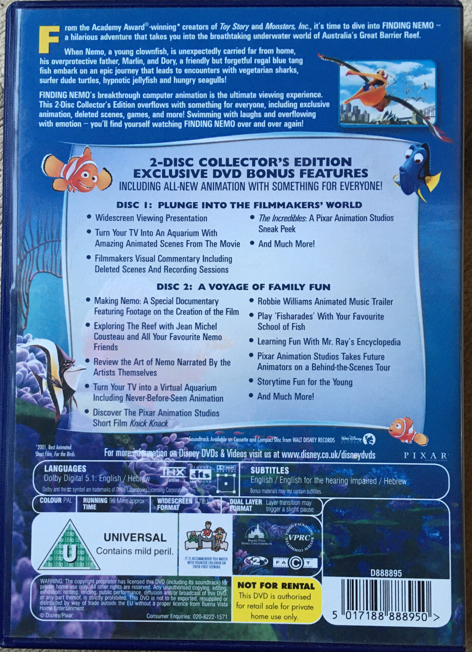 Finding Nemo (DVD, 2004, 2-Disc Set, Box Set) 5017188888950 | eBay UK