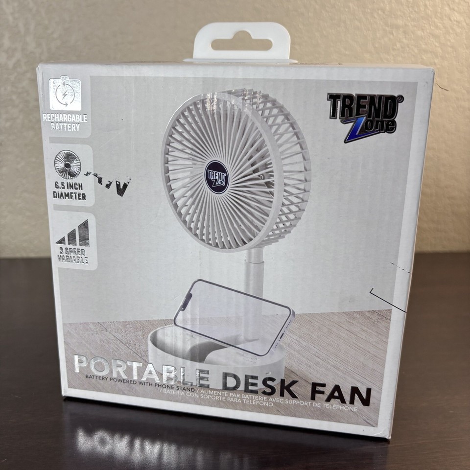 Trend Zone 6.5” Portable Desk Fan - 3 Speeds Rechargeable - White ...