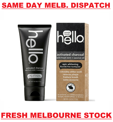 HELLO ORAL ACTIVATED CHARCOAL Teeth Whitening Toothpaste Fluoride Free ...