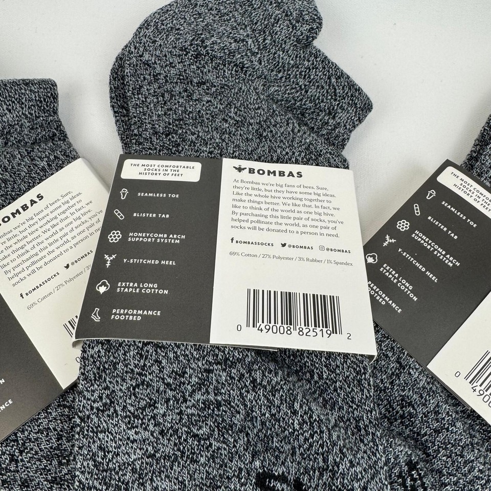 3-Pack Bombas Men's Charcoal Gray Ankle Socks Size Large | eBay