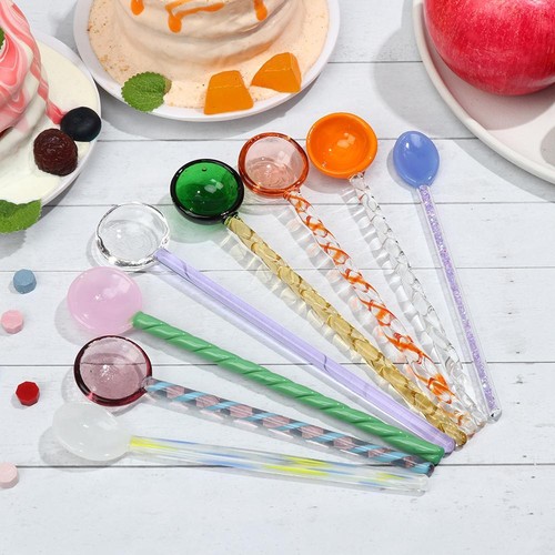 Temperature Resistant Colorful Stirring Spoons Glass Tea Spoons Coffee ...
