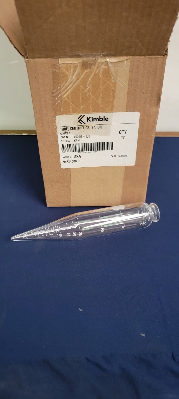 KIMAX Kimble 45240-100 Glass 100mL Graduated Oil Centrifuge Tube Case ...