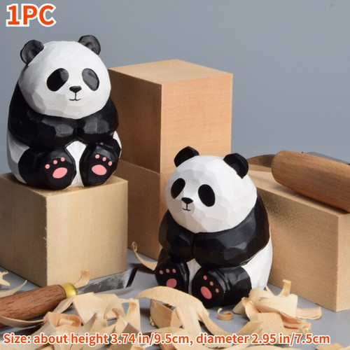 1PC Cute Panda Wood Carving Ornament Figurine Home Office Decoration ...