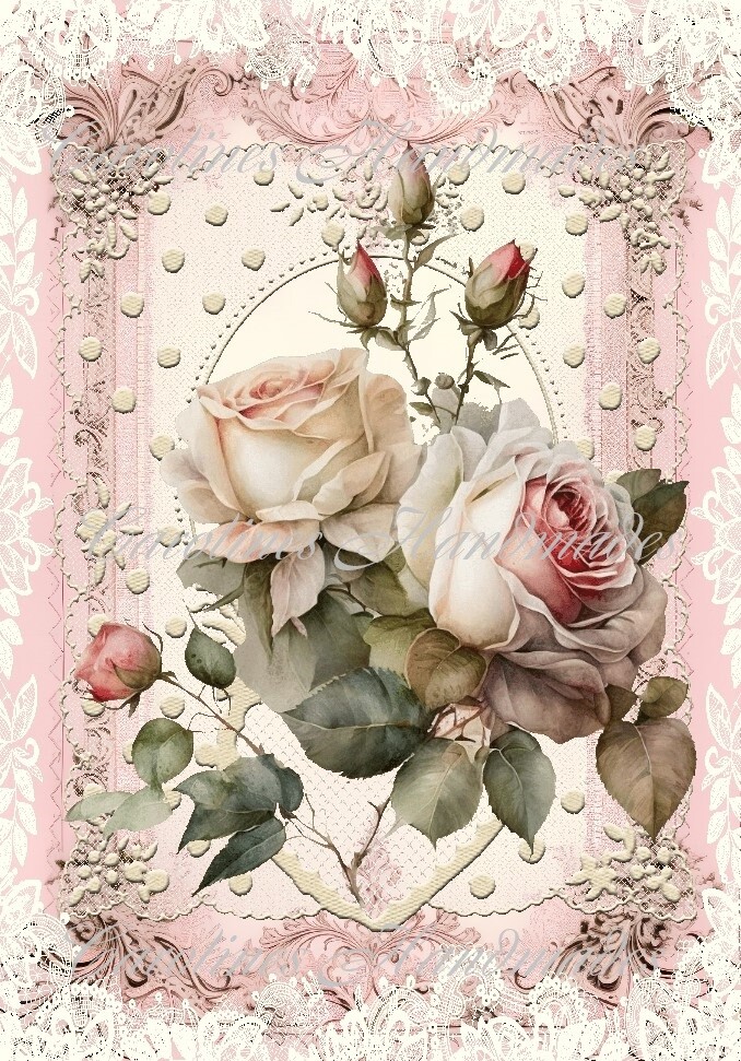 Shabby Chic Roses & Lace A Designer Cotton Fabric Quilt Block Multi ...