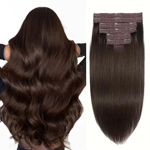 Clip In Hair Extensions Real Human Hair #2 Dark Brown Straight Hair ...