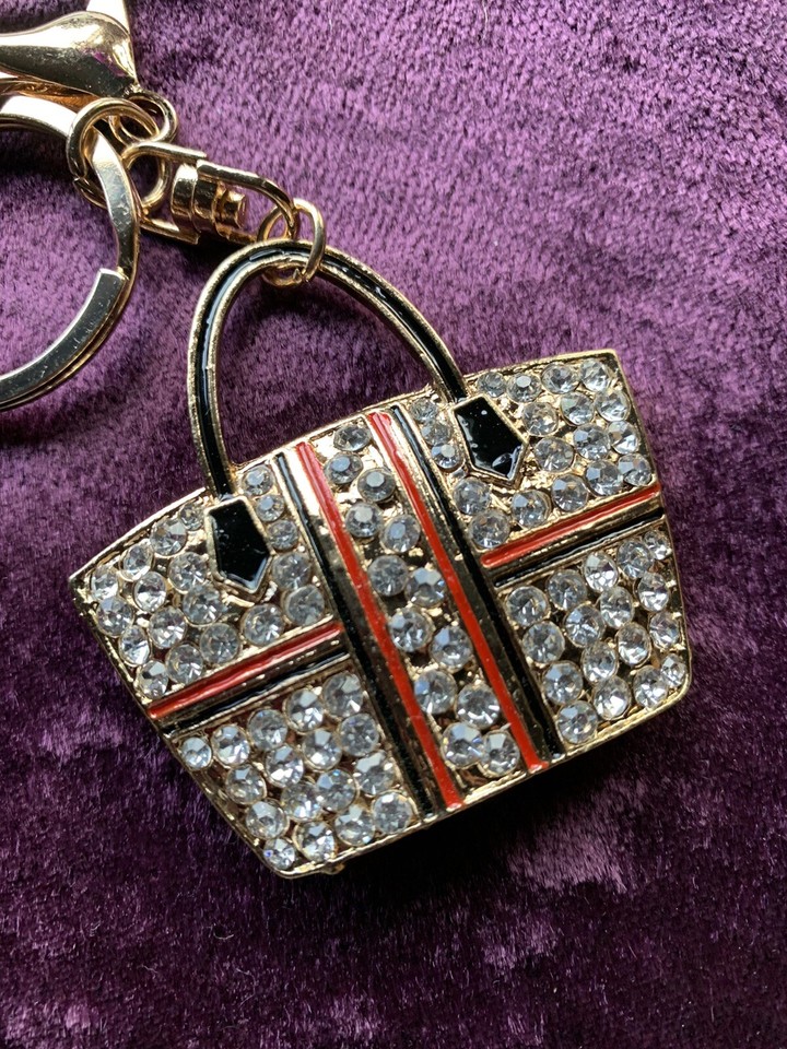 Designer Look Bag . Diamentee Set Key Ring/ Bag Clip.Gold Tone Fittings ...