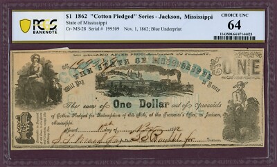 1862 $1 Cotton Pledged Series Jackson Mississippi 64 PCGS (L0553) | eBay