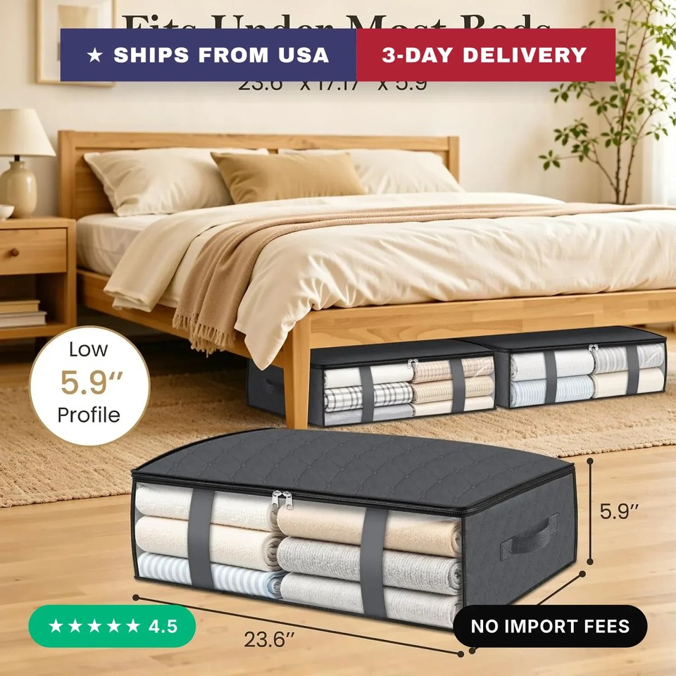 Under Bed Storage Bags 3 Pack, 40L Large Clothes & Comforter Storage ...