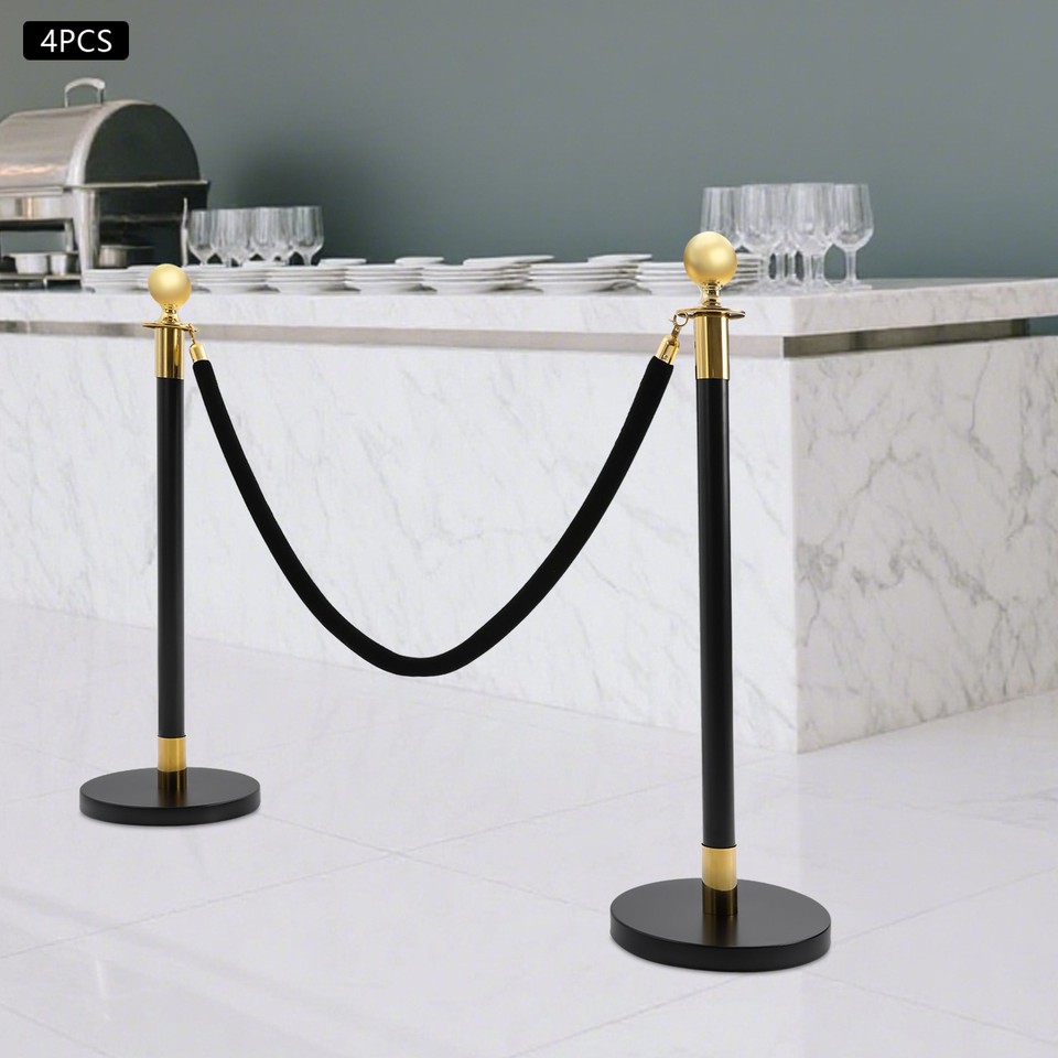 4 PCS Black and Gold Stanchion Posts Crowd Control Barriers Stanchion ...