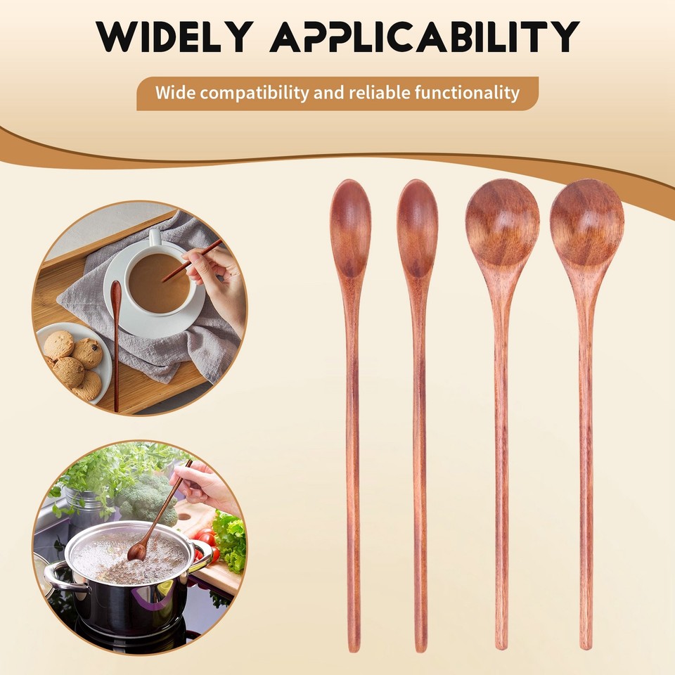 5X(6 Pcs Wooden Coffee Spoon Long Handle Wooden Mixing Spoon Wooden8268 ...
