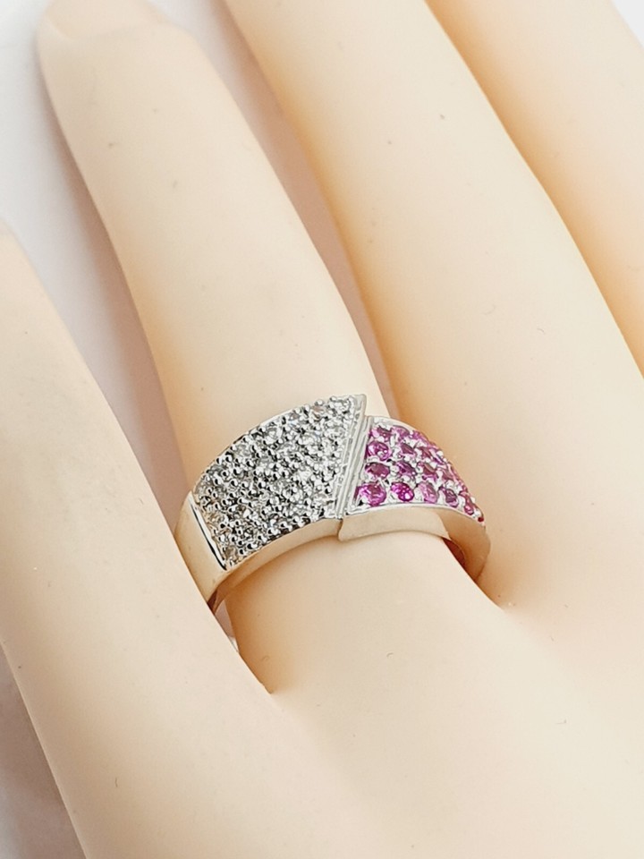 Fancy Zigzag 9ct Pink Sapphire & Diamond Wide Band Yellow Gold 375 Ring Size N | eBay UK