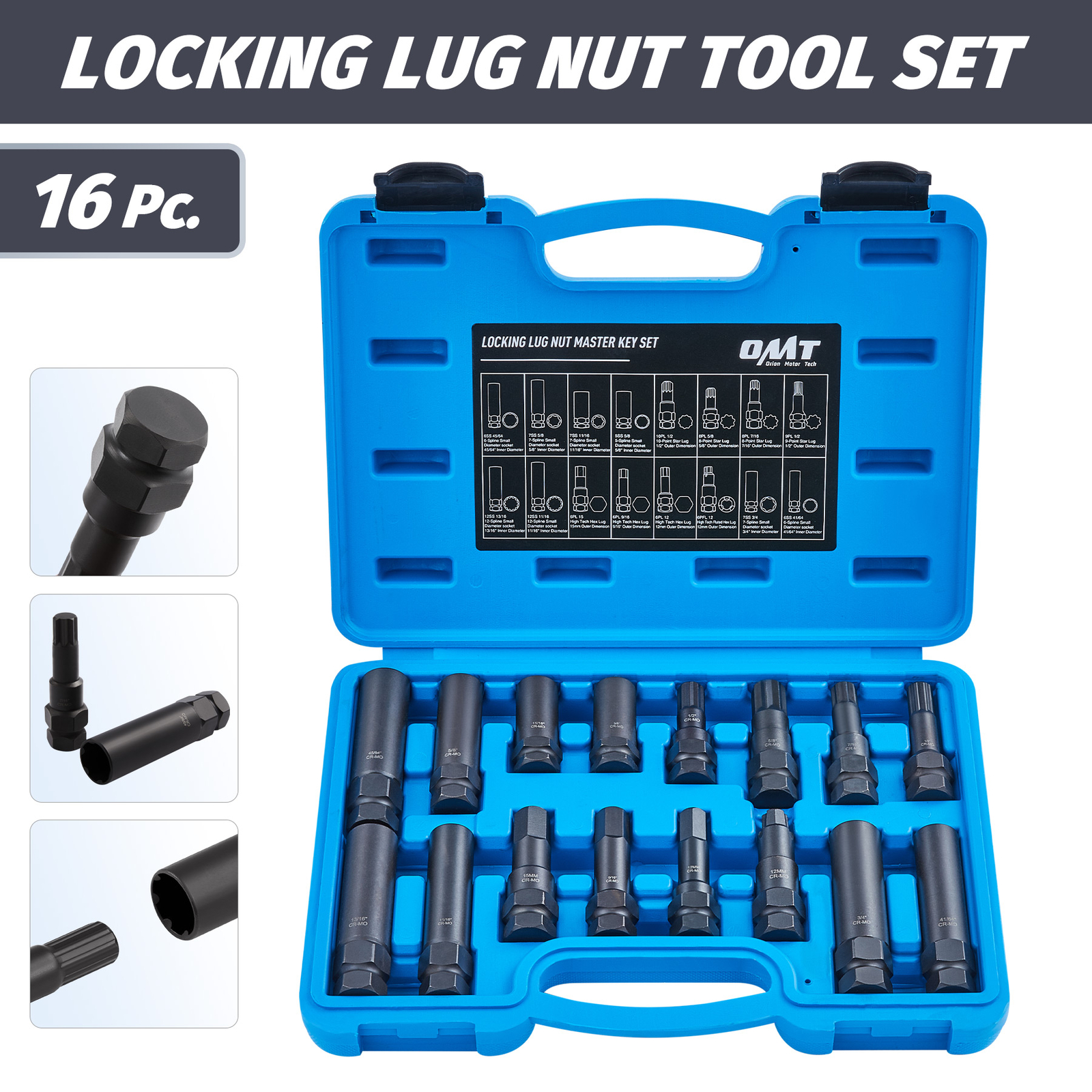 16 Locking Lug Nut Master Key Set Wheel Lock Tire Lug Removal SKT Tool ...