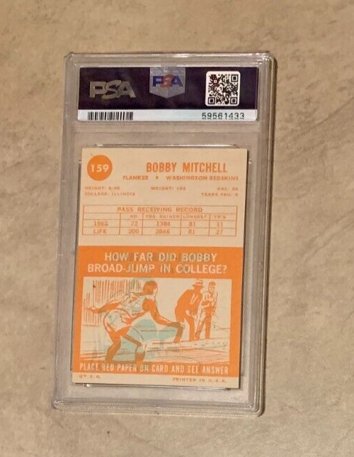 1963 Topps Bobby Mitchell #159 Washington Redskins Graded PSA 6 EX-MT ...
