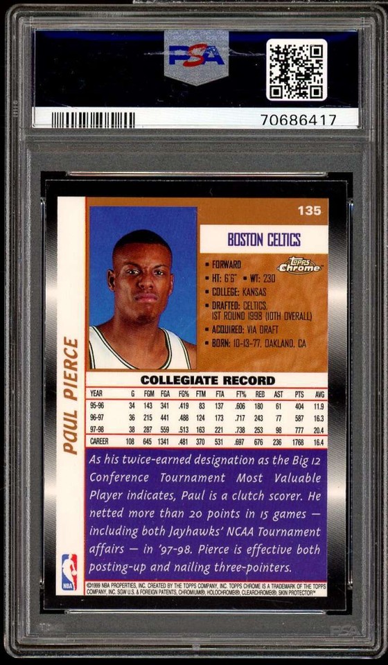 Paul Pierce Rookie Card 1998-99 Topps Chrome #135 PSA 9 | eBay