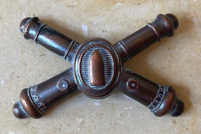 RARE! EARLY WW1 U.S. COASTAL ARTILLERY OFFICER COLLAR INSIGNIA PIN BACK ...