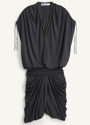 ZARA WOMAN V-NECK LIMITED EDITION BEADED SHORT DRESS STEEL 2257/707/820 ...