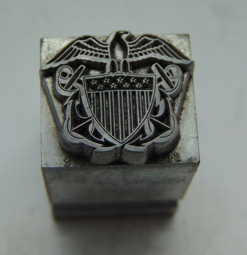 Vintage Printing Letterpress Printers Block Lead Navy Eagle Shield Logo ...