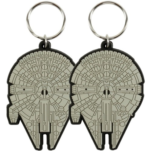 2x STAR WARS MILLENNIUM FALCON Key Fobs Ring Chain Rubber Ship Fighter ...
