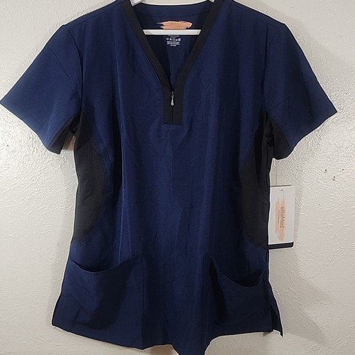 Elite Med Performance Blue And Black Women's Scrub Top Size L NWT | eBay