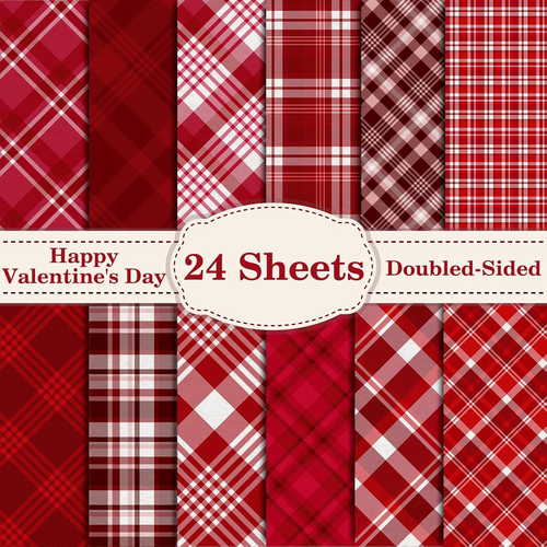 24 Sheets Valentine Pattern Paper Red Buffalo Plaid Scrapbook Specialty ...