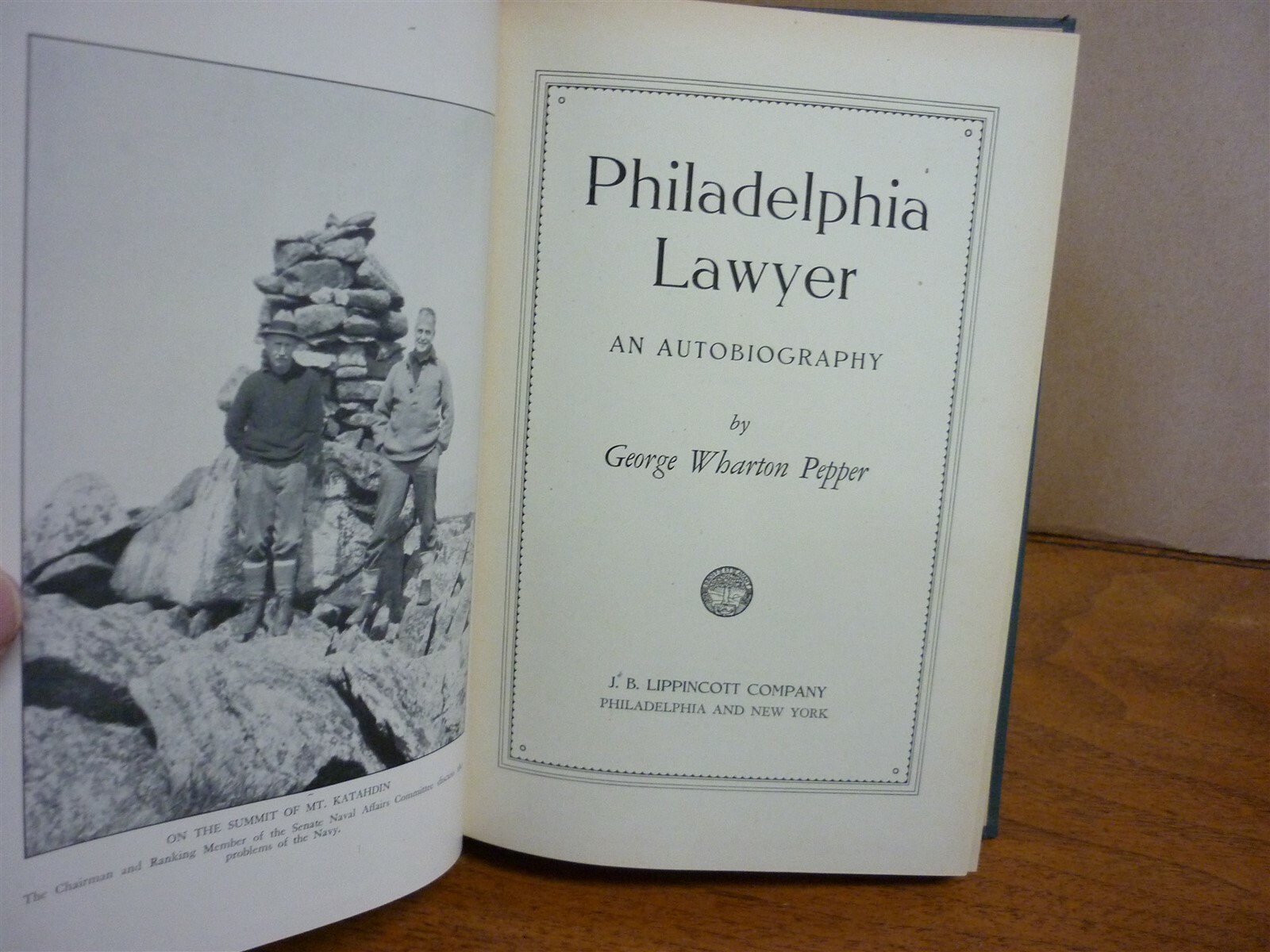 George Wharton Pepper. Philadelphia Lawyer. Autobiography. 1st ed. 1944 ...