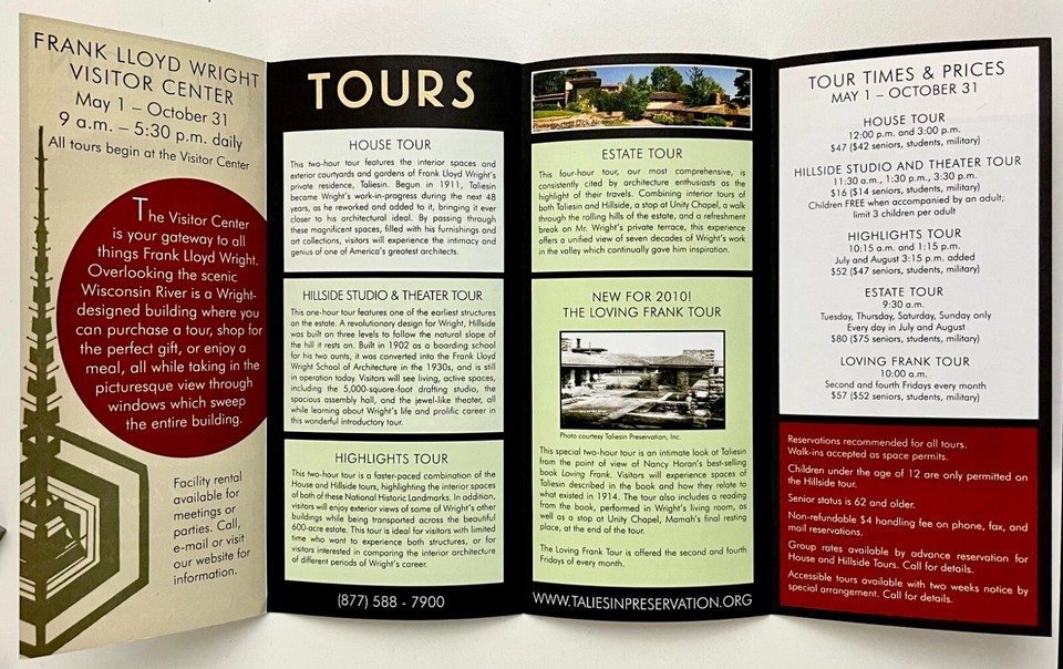 2011 Spring Green WI 100 Years Anniv Taliesin Frank Lloyd Wright Travel ...
