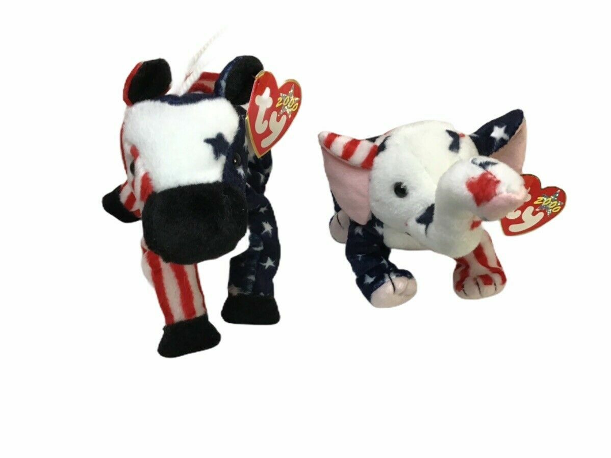 BEANIE BABIES - 2000 - DEMOCRAT & REPUBLICAN - "RIGHTY" AND "LEFTY ...