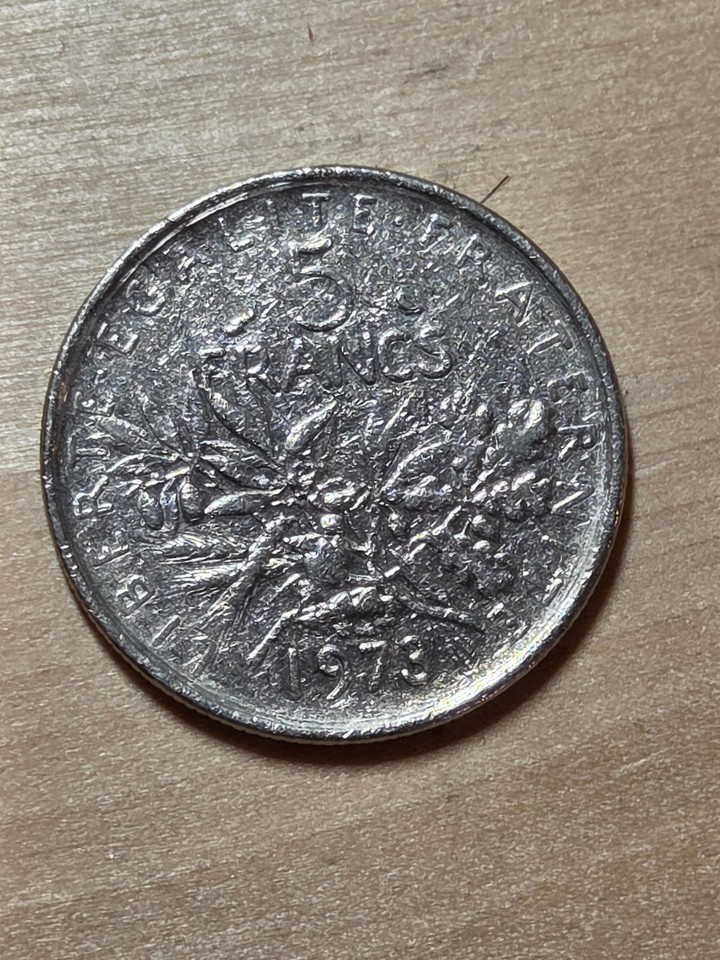 France 5 Francs coin, 1973. KM# 926a.1, nickel-plated copper-nickel ...